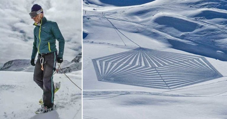 Artist walks for hours on end to create majestic snow and sand art with ...